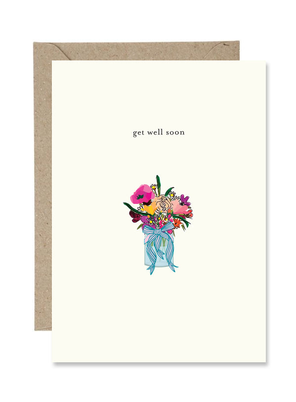 Get Well Soon Card of Colourful Hand drawn Flowers made in Ireland ...
